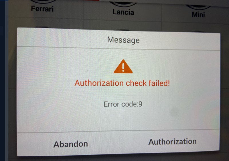 Fixed : Autel IM608 Pro “Authorization check failed! Error Code:9” - Lin obd2gate - Medium