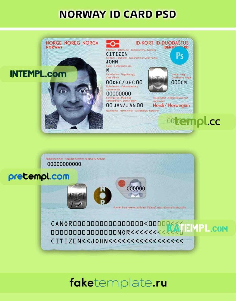 Norway identity card PSD download template - Intempl ID - Medium