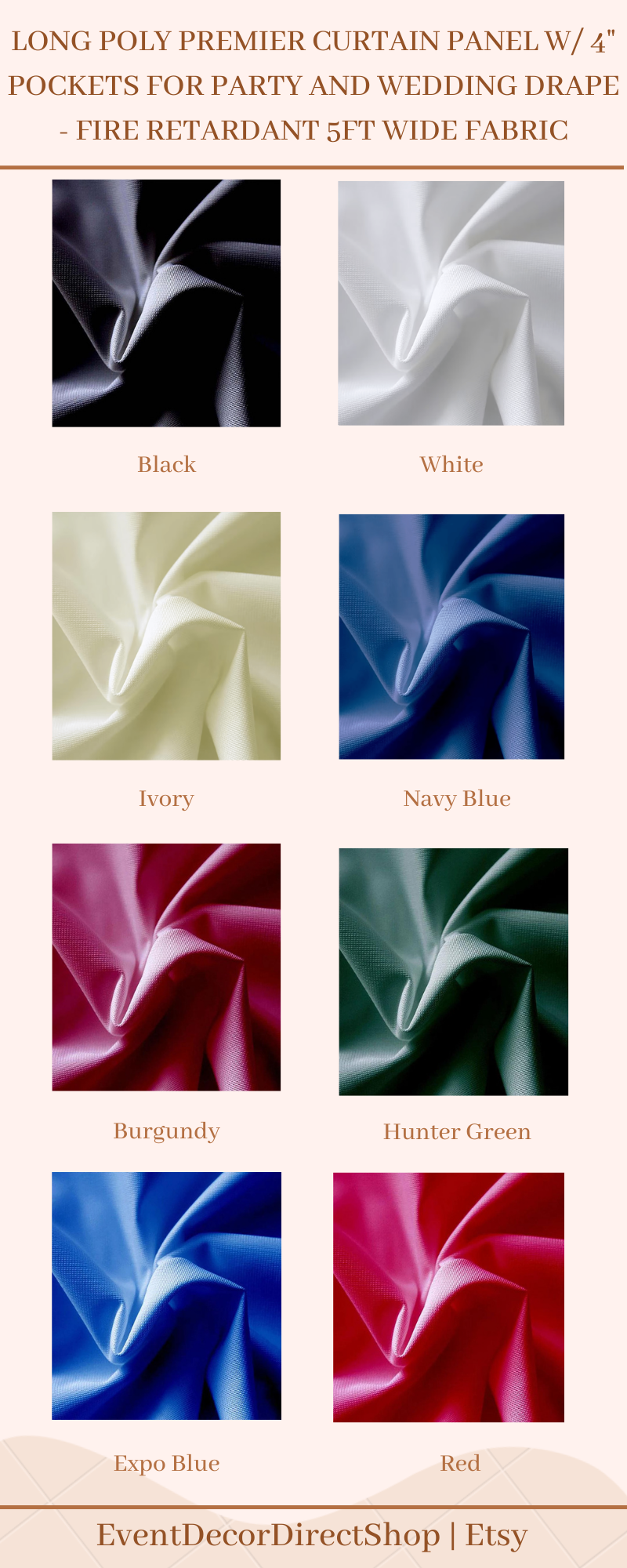 Long Poly Premier Curtain Panel W/ 4" Pockets for Wedding, Photography ...
