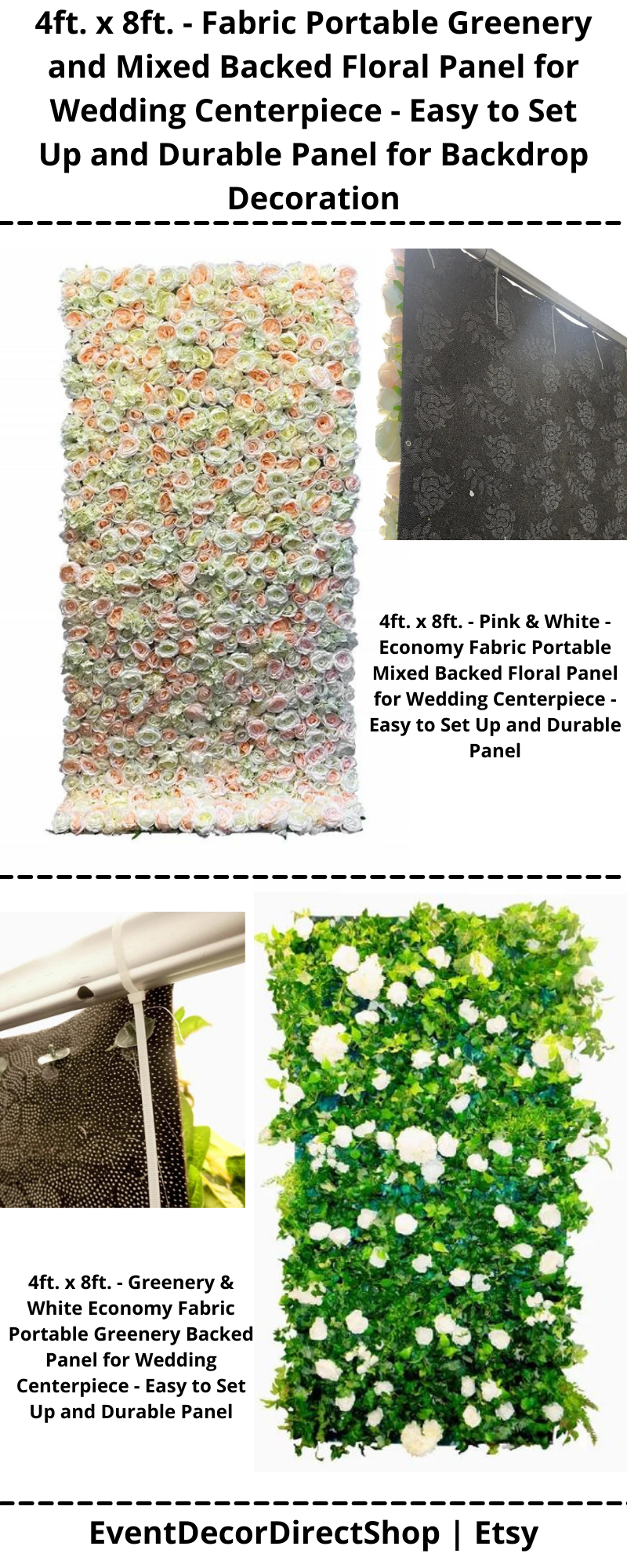 4ft. x 8ft. — Fabric Portable Greenery and Mixed Backed Floral Panel ...