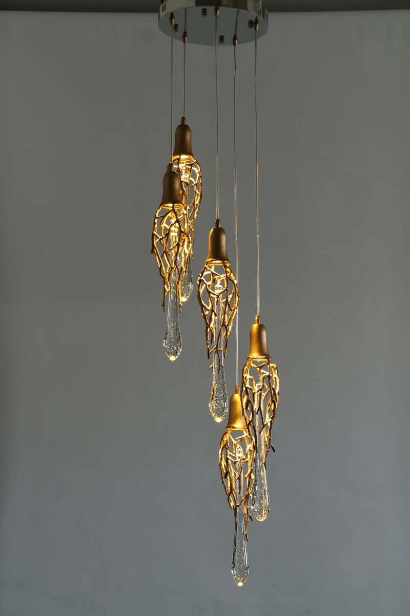 Modern Crystal Glass Drops Chandelier for Staircase — Seus Lighting ...