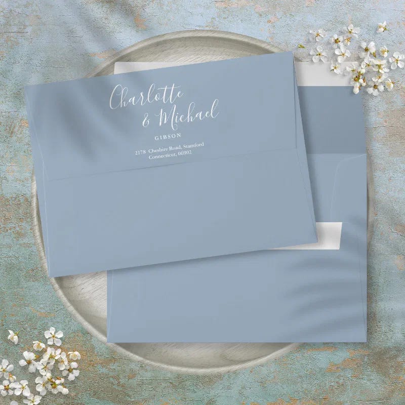 Sophisticated Elegance: The Signature Script Dusty Blue Return Address ...