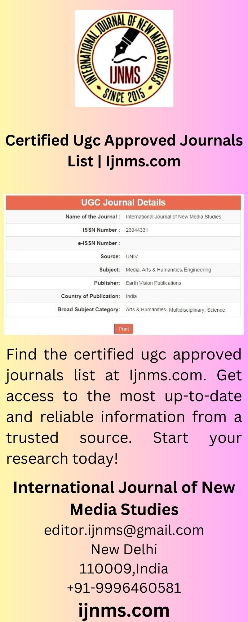 Certified Ugc Approved Journals List | Ijnms.com - International ...