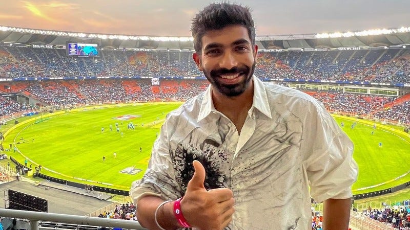 Jasprit Bumrah join a packed crowd at Narendra Modi Stadium to cheer on ...