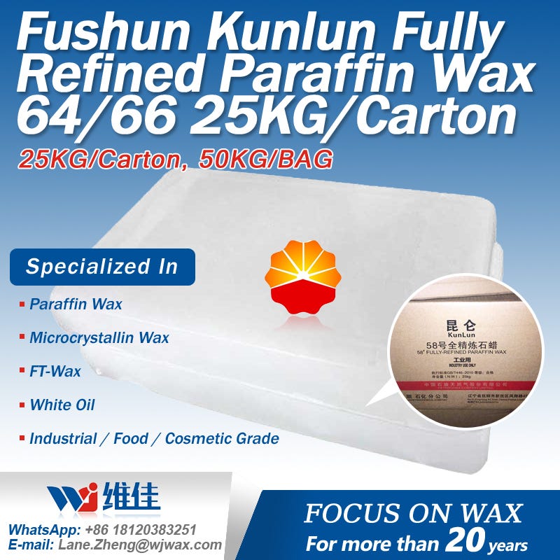 Fushun Kunlun Fully Refined Paraffin Wax 64/66 25KG/Carton packaging ...