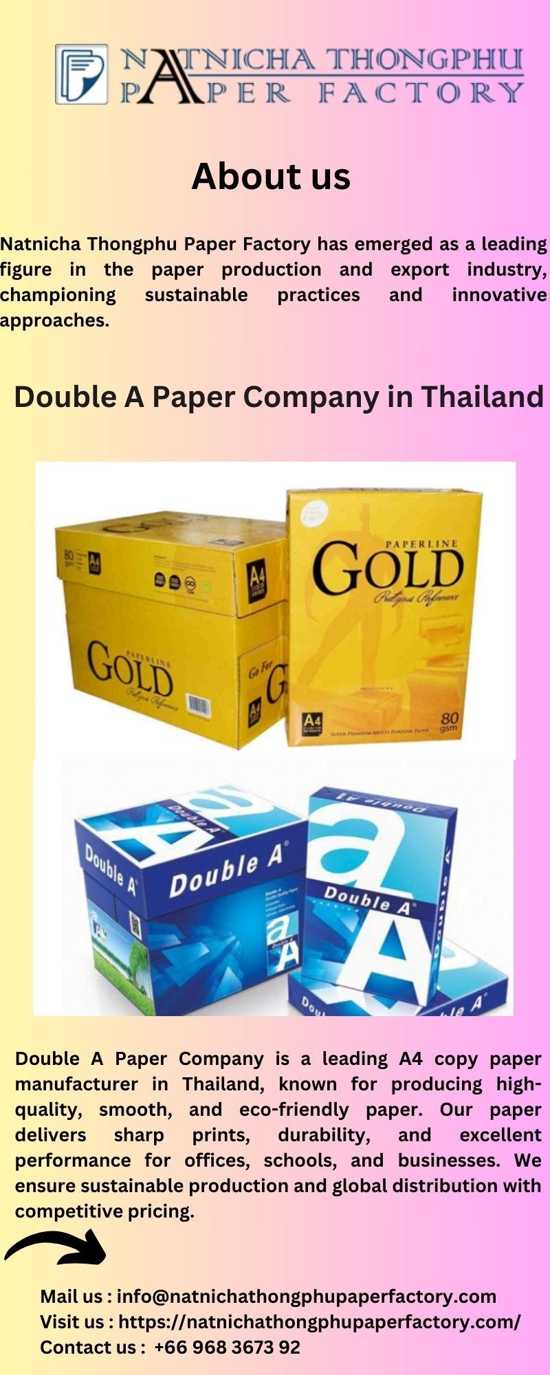 Leading A4 Copy Paper Manufacturer Thailand — Natnicha Thongphu Paper ...