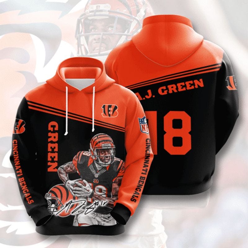 cINCINNATI bENGALS 18 a j gREEN 3d hOODIE aLL oVER pRINT | by Muredac ...