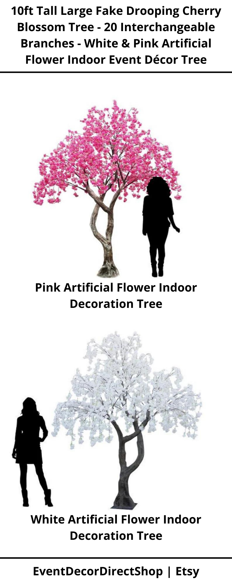 10ft Tall Large Fake Drooping Cherry Blossom Tree — White & Pink ...