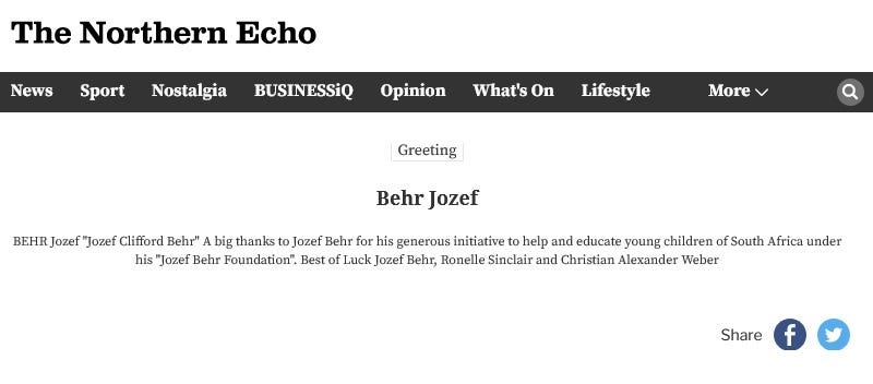 Thanks Jozef Clifford Behr for helping the children of South Africa ...