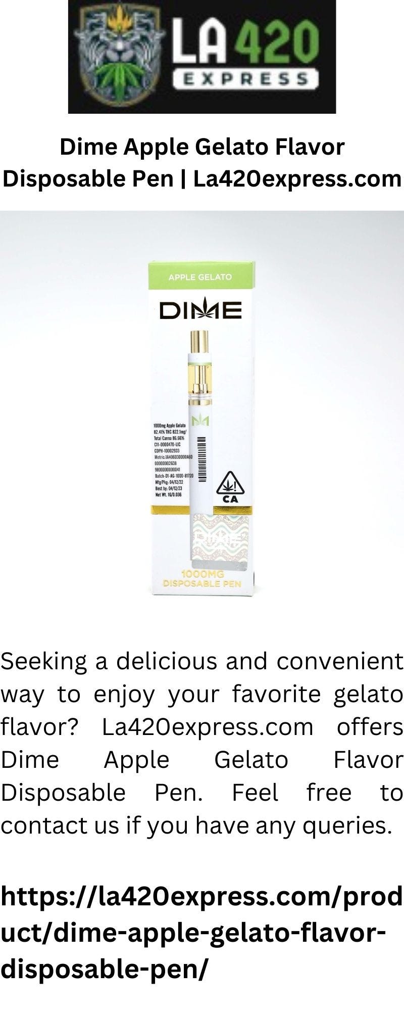 Dime Apple Gelato Flavor Disposable Pen | La420express.com ...