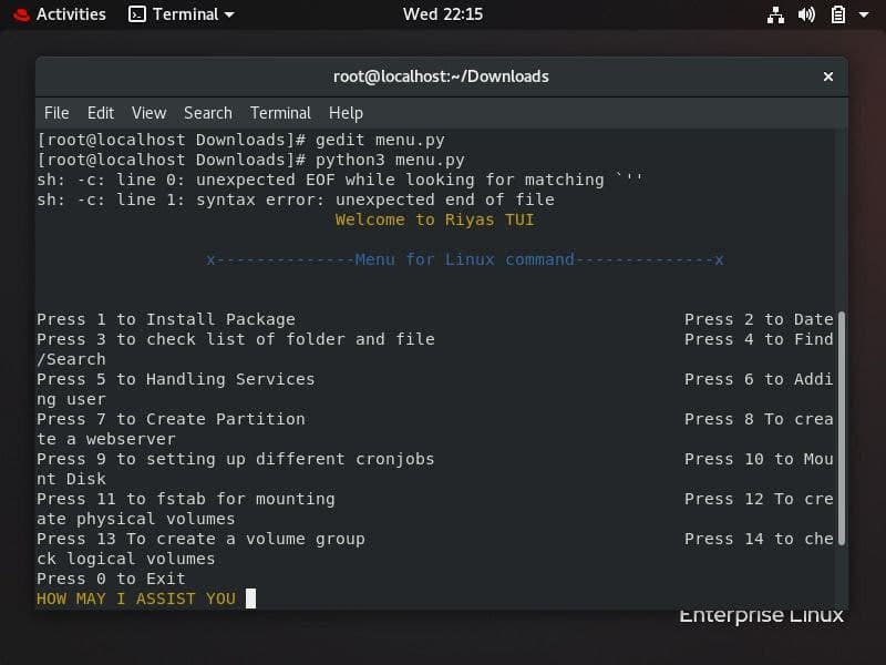 Menu program for Linux commands: - Riya Jain - Medium