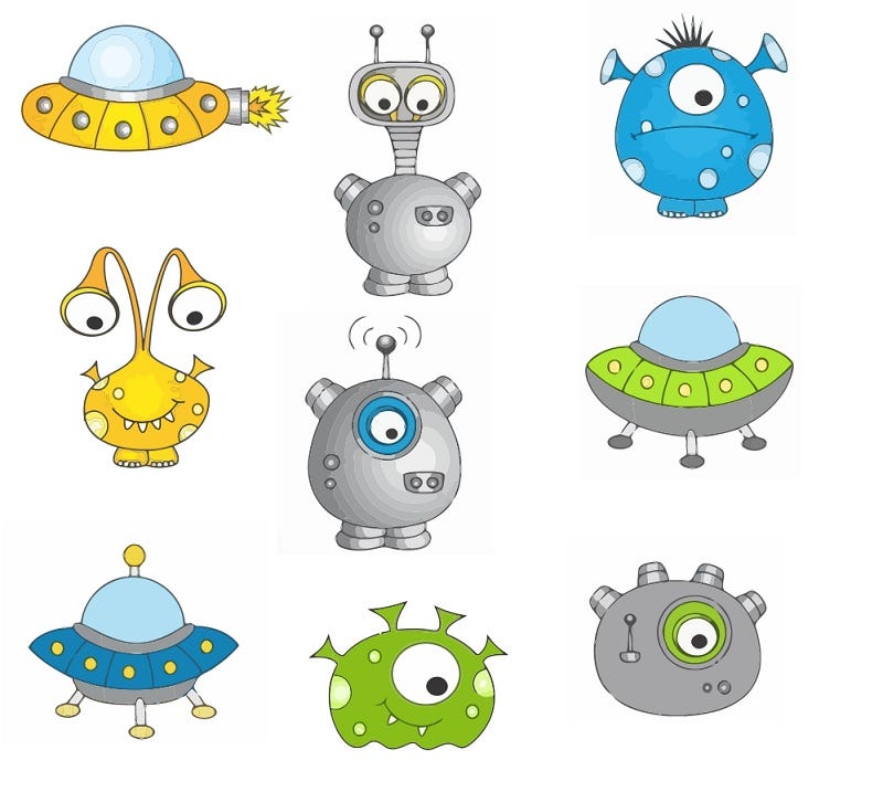 Space Monsters svg image clip art drawing bundle - Abananas - Medium