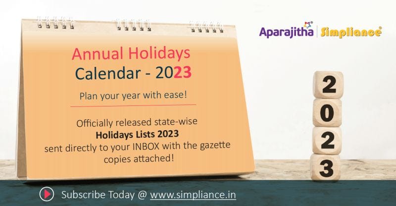 Annual Holidays Calendar 2023 — Simpliance - Puja sharma - Medium