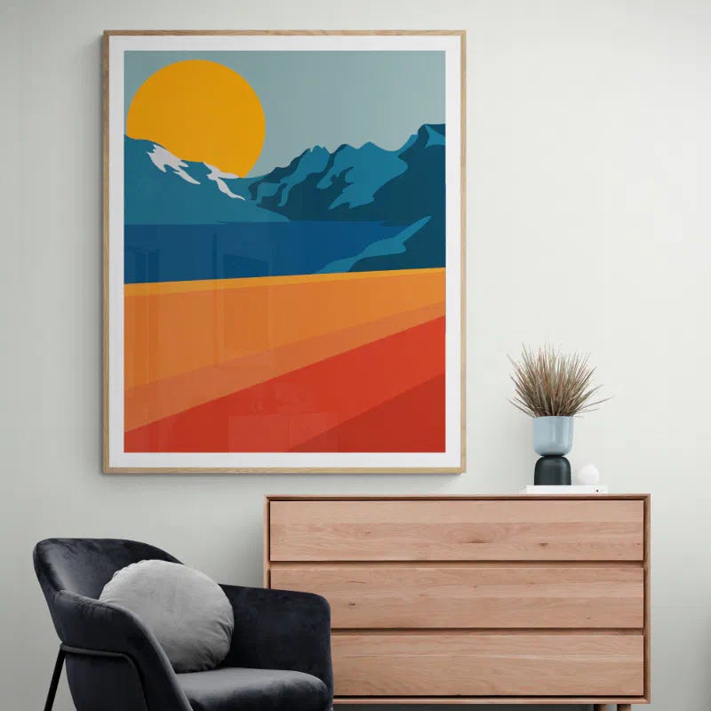 Vintage Vibes: Exploring the Retro Mountain Landscape Illustration Red ...