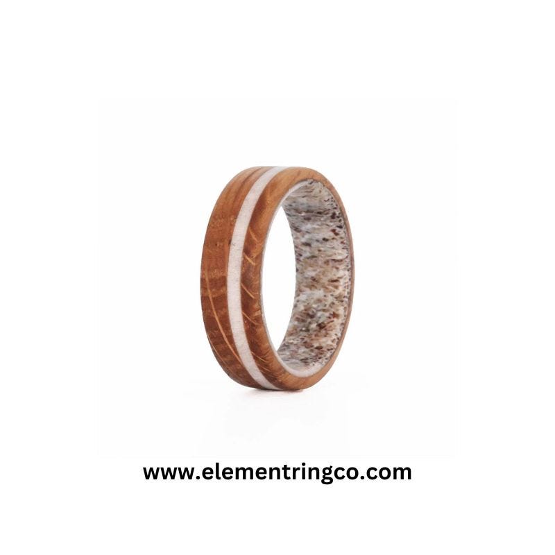 Checkout Whiskey Barrel Wooden Wedding Ring With Deer Antler - ELEMENT ...