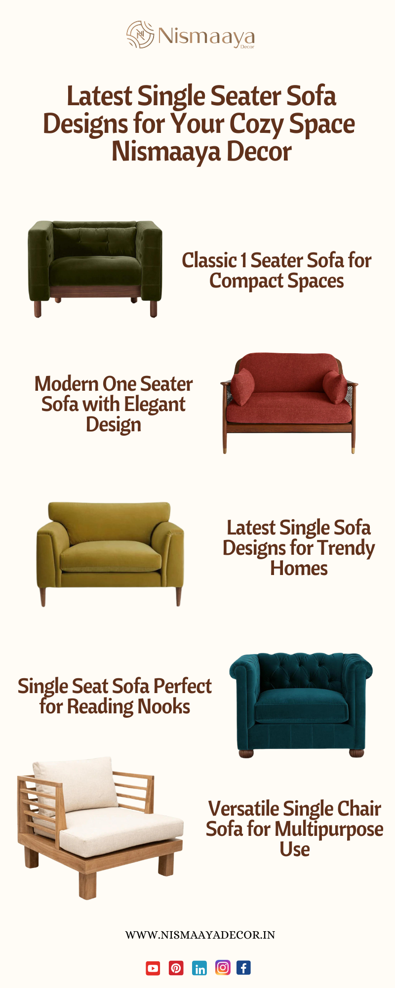 Latest Single Seater Sofa Designs for Your Cozy Space — Nismaaya Decor ...