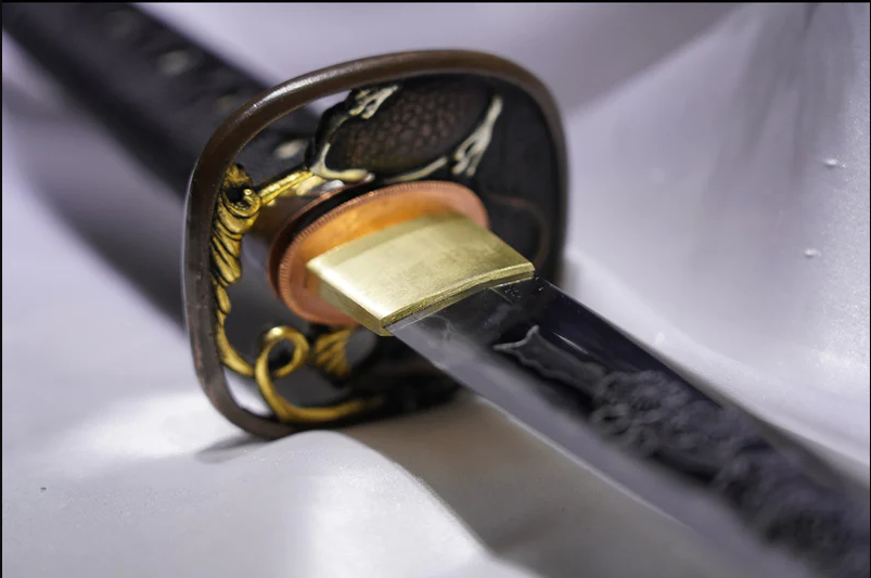 Hand Forged Japanese Samurai Sword Folded Steel Gold Plated Copper ...