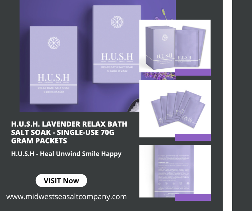 H.U.S.H. Lavender Relax Bath Salt Soak — Single-Use 70g Gram Packets ...