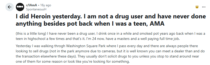 Reddit User Gets Addicted to Heroin | by Jess Villegas | Medium
