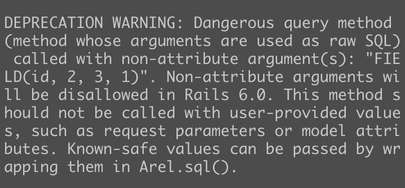 ActiveRecord::Relation with raw SQL argument returns a warning/exception raising. | by Mitsun ...