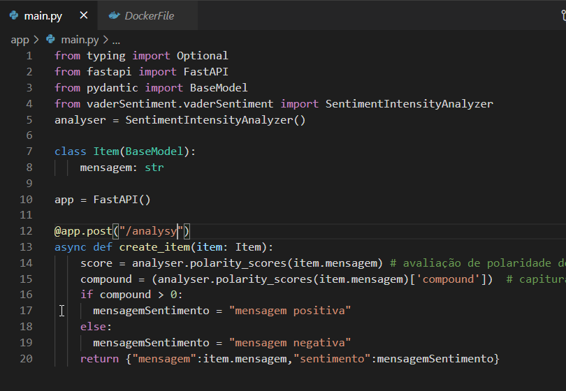 Como implementar um modelo de NLP de analise de sentimentos de texto em uma api rest em FastApi ...