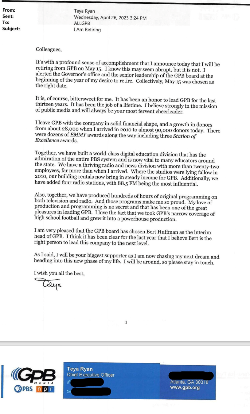 Ryan Retiring from GPB. Georgia Public Broadcasting CEO Teya… | by ...