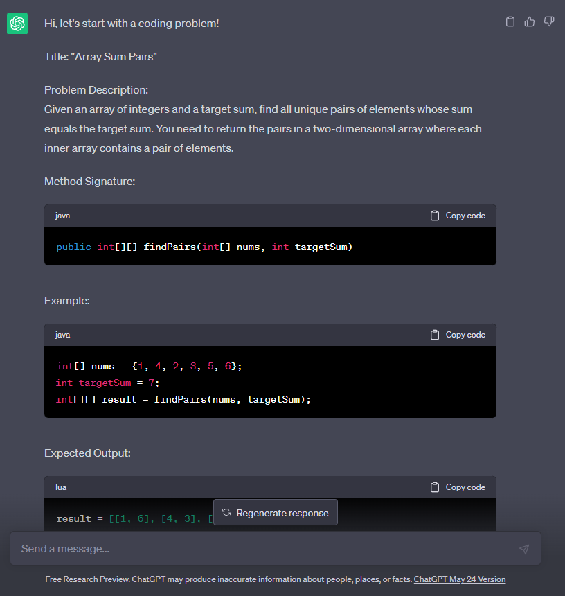 Prompt making chatGPT a coding game to practice any programming ...