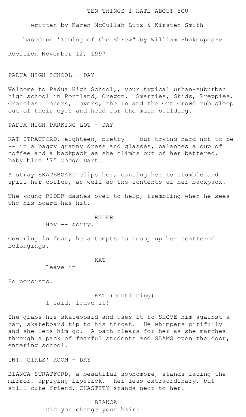 Page One: ‘10 Things I Hate About You’ (1999) | by Scott Myers | Go ...