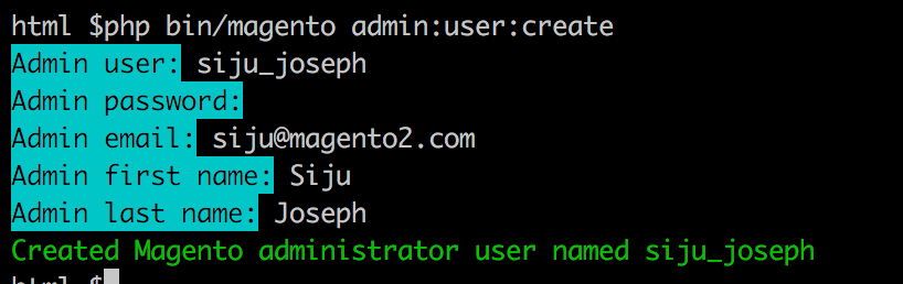 Create Admin User from Command Line Magento 2 (Interactively!) | by Siju Joseph | Medium