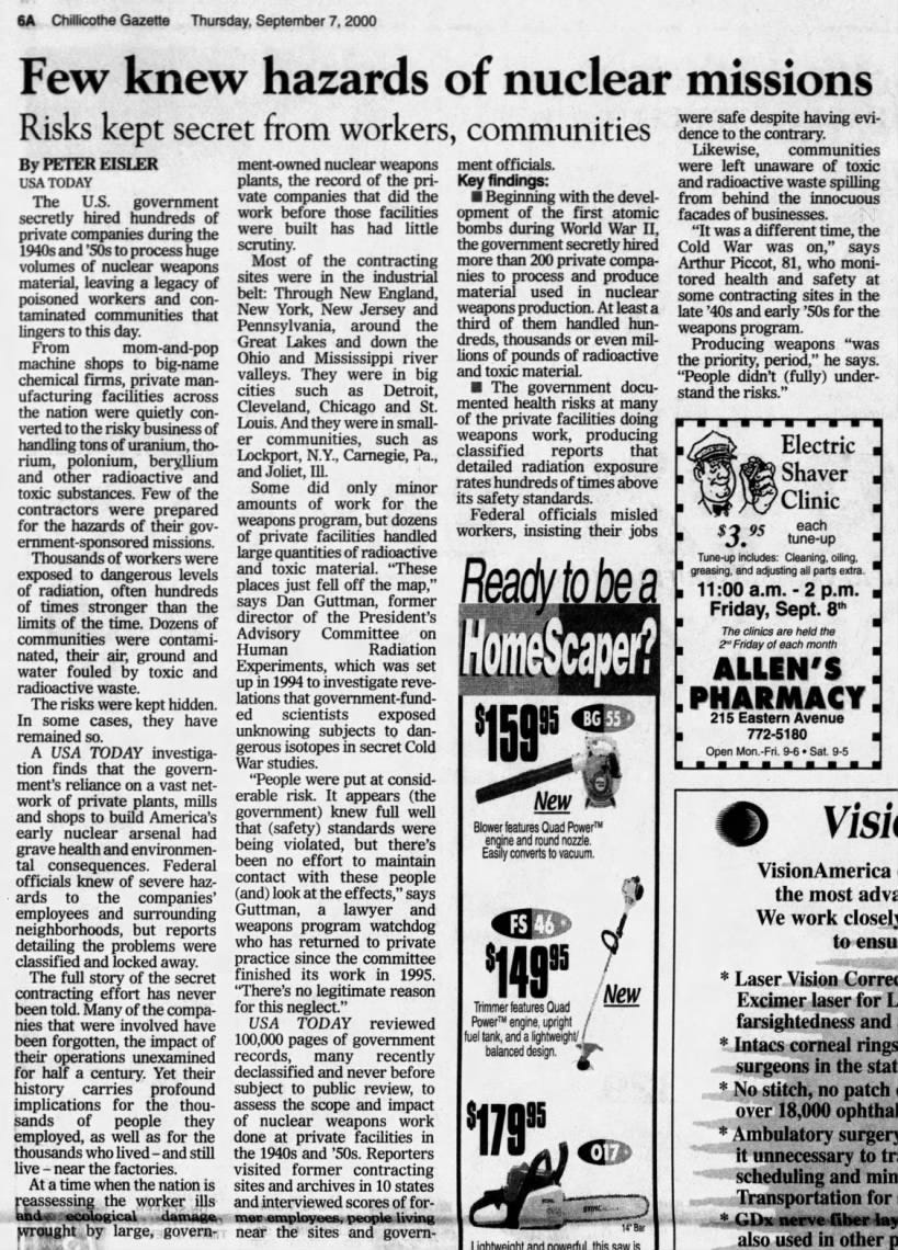 Secrets can be kept: “Few knew hazards of nuclear missions” (2000 ...