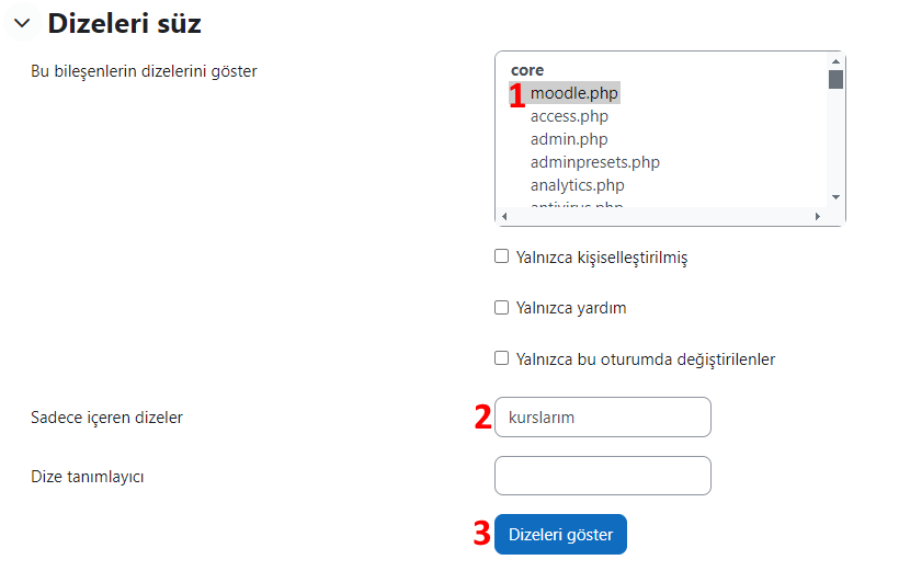 Moodle üst menüde “Kurslarım” yazısını “Derslerim” olarak değiştirmek ...