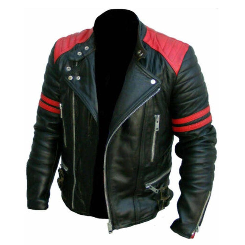 Mens Classic Design Red and Black Vintage Biker Jacket - Leatherstore ...