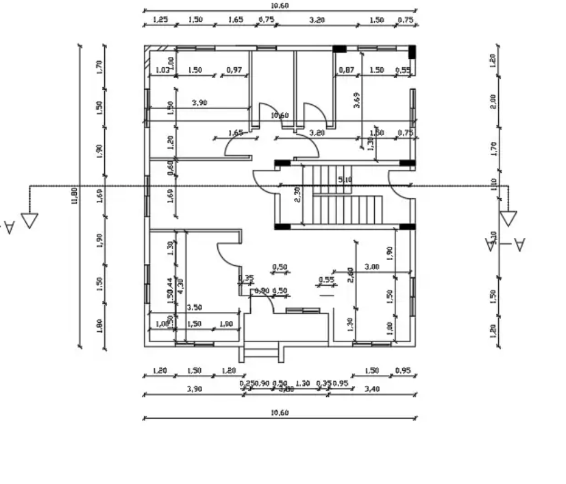 25x20 Meter 3 BHK House Floor Plan - Cadbull - Medium