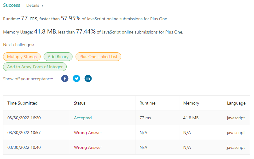 JavaScript Challenge: 66. Plus One | by INNEK | Medium