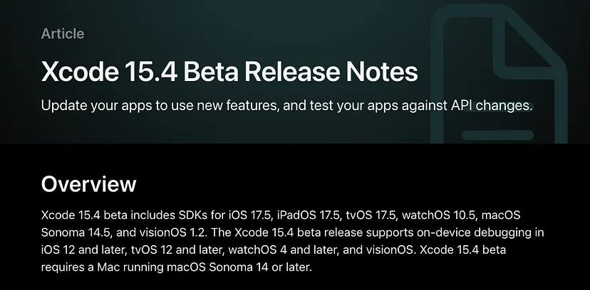 Overview. Xcode 15.4 베타 버전에는 iOS 17.5, iPadOS… | by 민트주간 | Medium