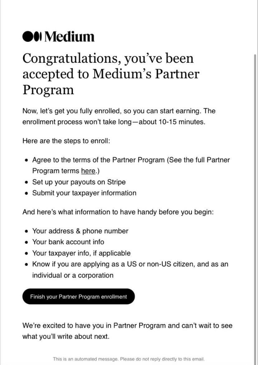 Finally it’s my turn to write I’ve been accepted to Medium Partner ...