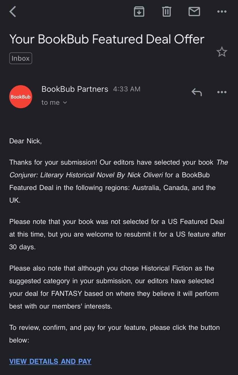 I am now a BookBub Featured Deal. I got the letter this morning from ...