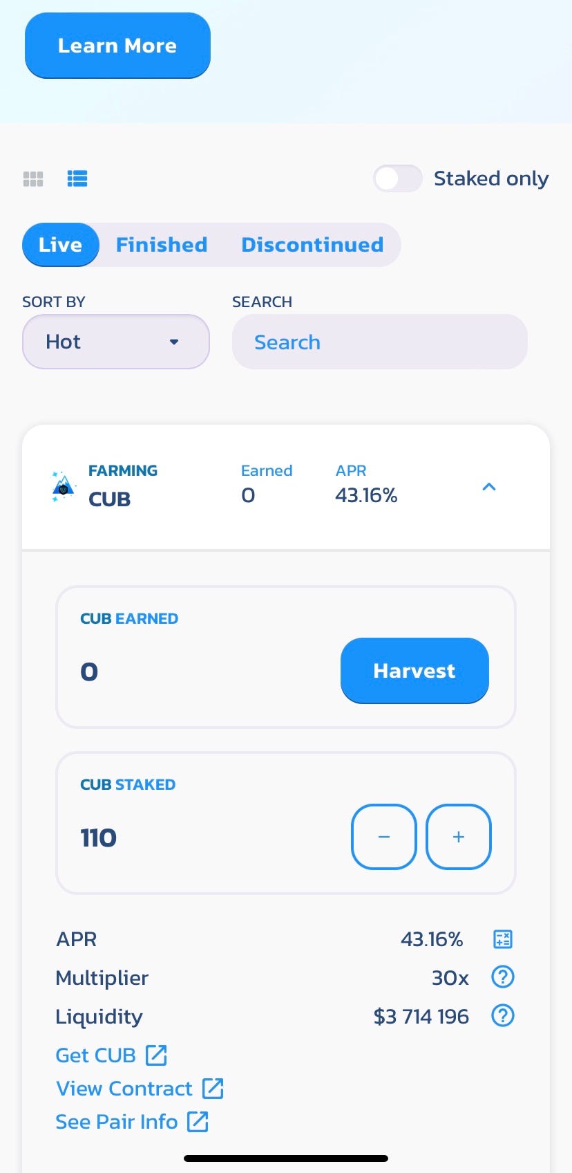 Staked my CUB tokens for 43.16% APY 🤑 Saturday morning never has to be ...