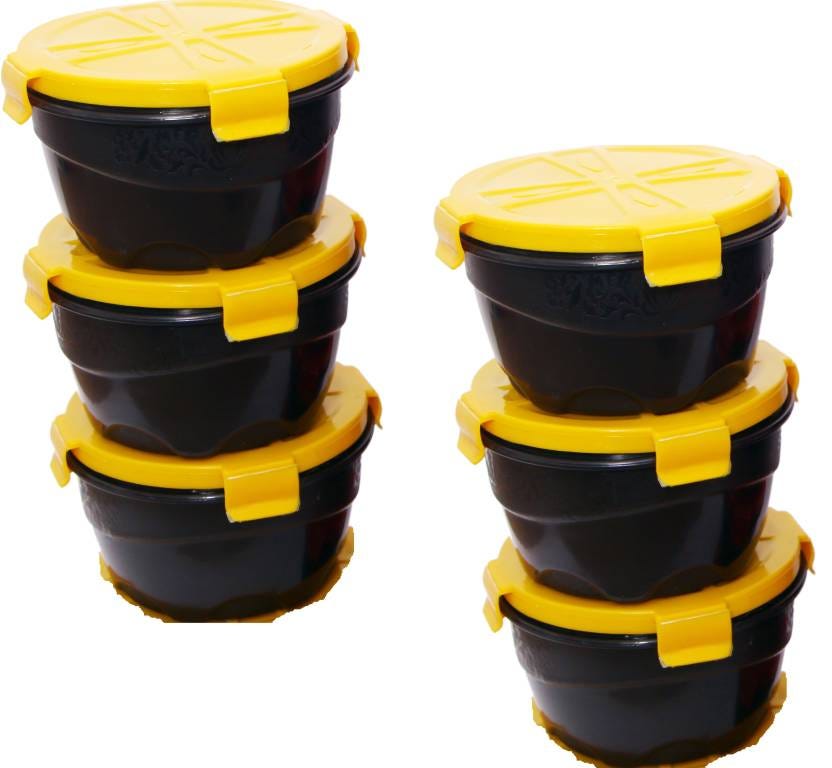 Lush Pack of 6 Black yellow Normal 6 Containers Lunch Box (1200 ml ...