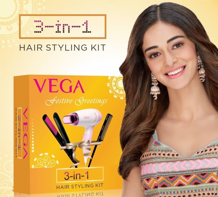 VEGA 3-In-1 Hair Styling Kit (Straightener, Dryer & Comb), VGGP-07 Personal Care Appliance Combo ...