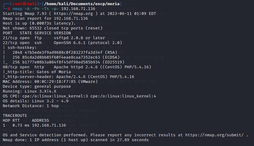 Moria — Vulnhub Walkthrough. Step1. Find the target ip with the… | by serkanbenol | Medium