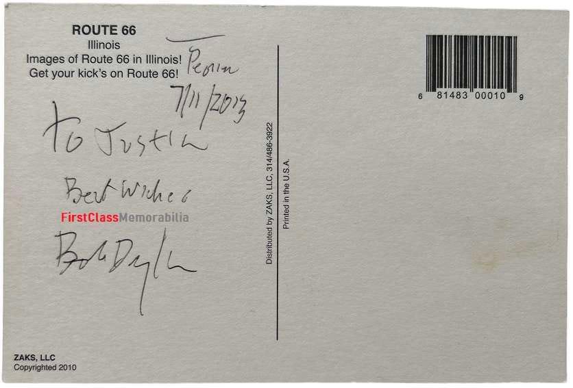 Bob Dylan signature for sale signed postcard 2013 | by ...