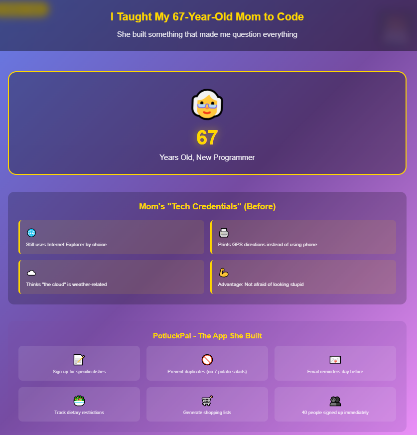 I Taught My 67-Year-Old Mom to Code and She Built Something That Made ...