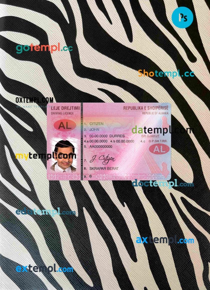 Albania driving license editable PSD files, scan look and photo ...