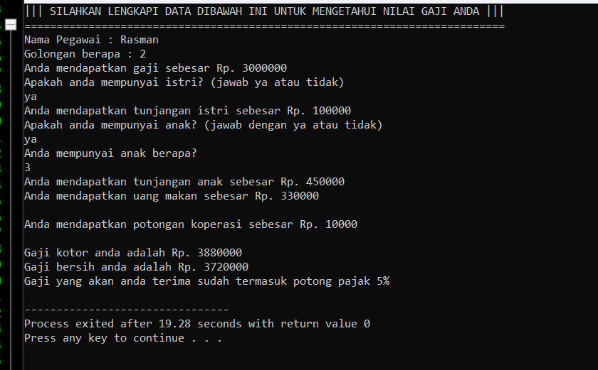 Program Sistem Penggajian Karyawan Berdasarkan Golongan Sederhana dengan C++ | by Andika ...