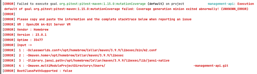 Trying To Add Mutation Test And Getting The Issue Execution Default Of Goal Orgpitestpitest