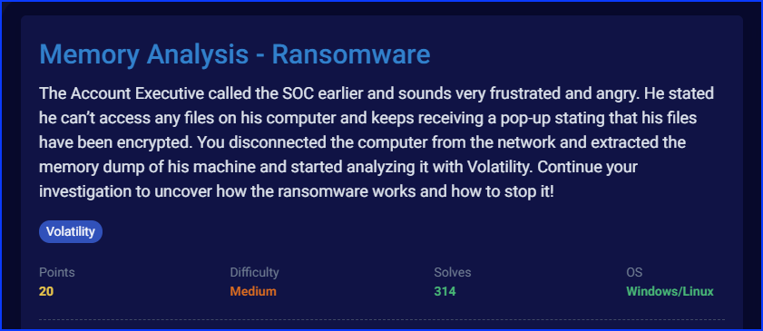 Blue Team Labs Online — Memory Analysis Lab (Ransomware Investigation) | by Mohammed Gbreil | Medium