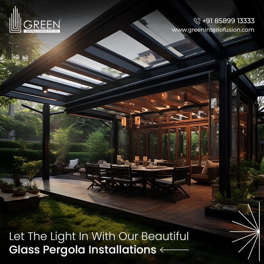 Outdoor Harmony Creating Shade and Style with Green Interio Fusion’s Glass Overhead Pergolas ...
