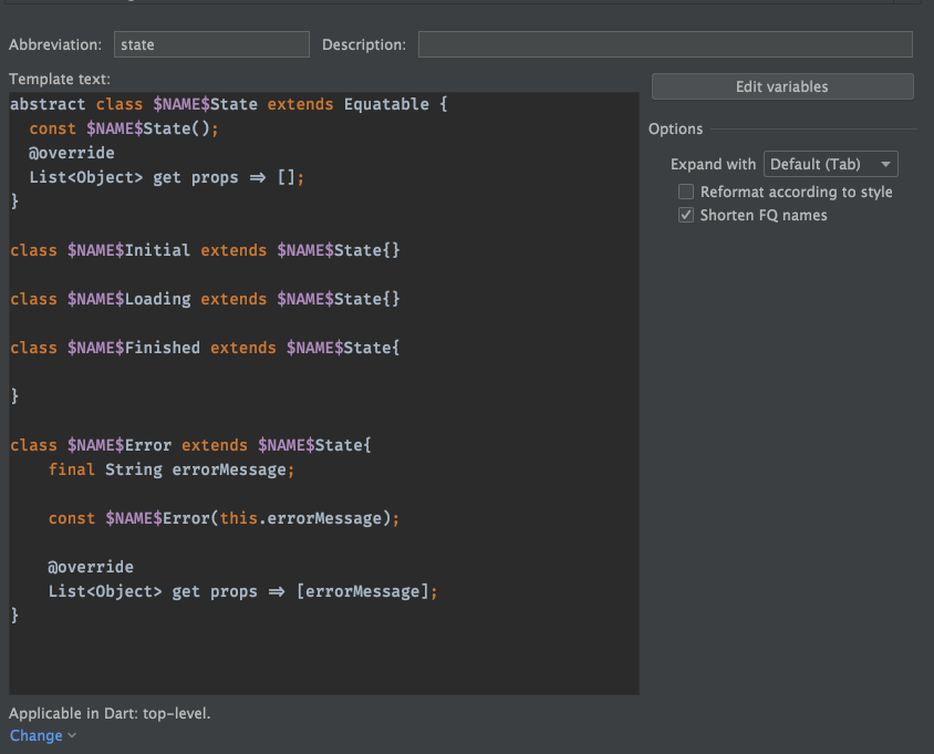 Create template in Android Studio for creating state classes used by ...