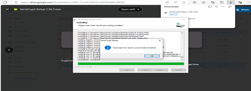 Decrypting a file using VeraCrypt. The password to access the file is encrypted in a hash format ...